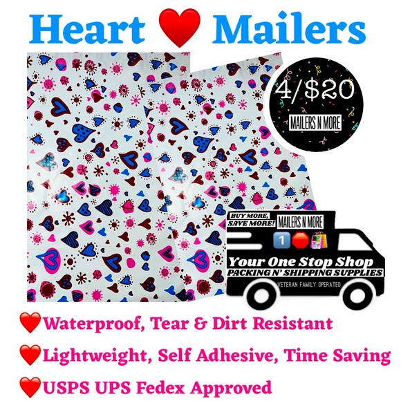 Mailers N More | Office | Poly Mailers Hearts X13 Mailers Pink Blue ...